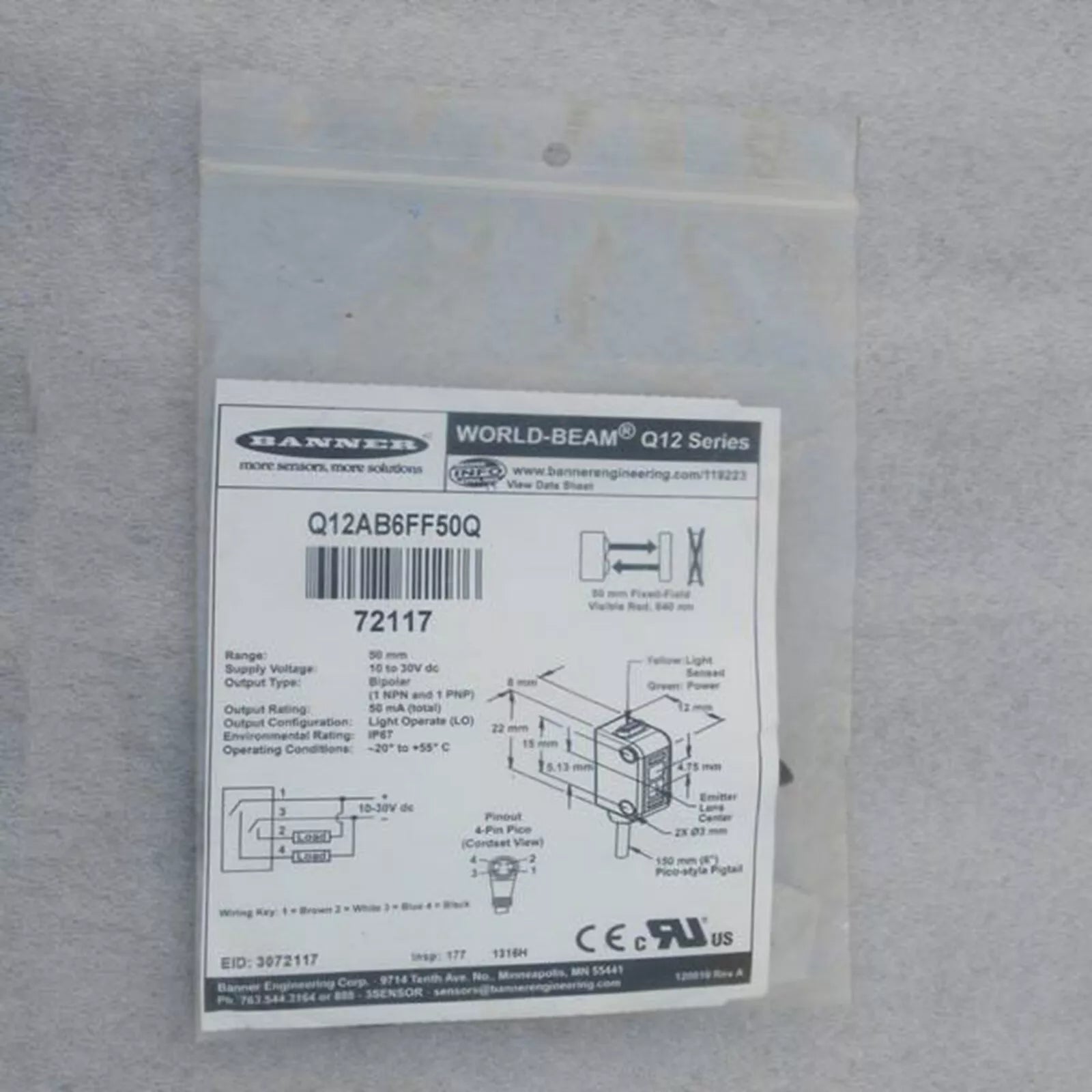 One Banner Q12AB6FF50 Proximity Sensor with Expedited Shipping – XG eqpt